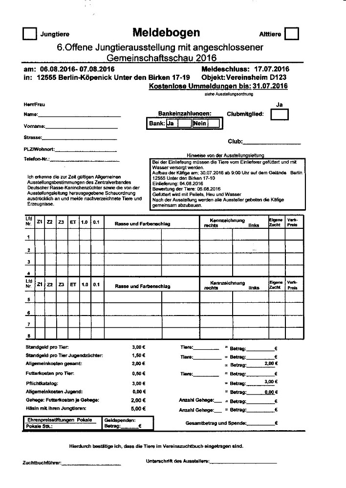 Meldebogen 2016 - Kaninchenverein